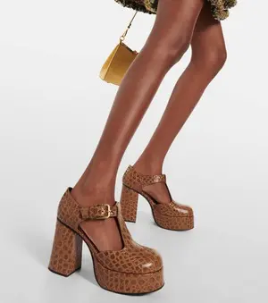 Etro Croc-effect Leather Mary Jane Pumps
