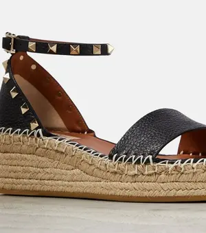Valentino Garavani Rockstud Leather Espadrille Wedges