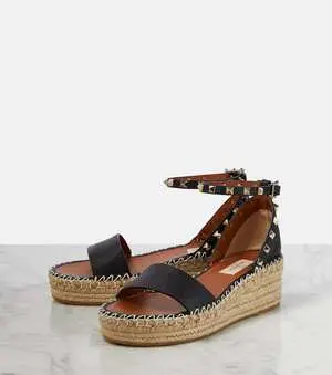 Valentino Garavani Rockstud Leather Espadrille Wedges