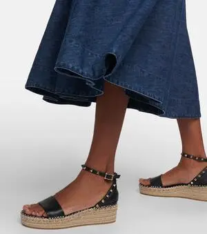 Valentino Garavani Rockstud Leather Espadrille Wedges
