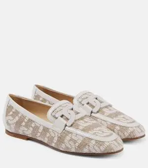 TOD'S Kate Leather-trimmed Loafers - Beige
