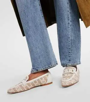 TOD'S Kate Leather-trimmed Loafers - Beige