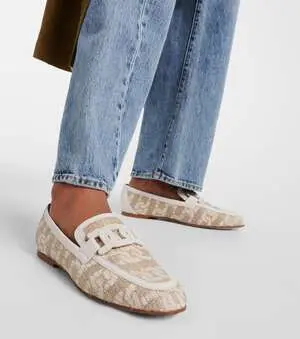TOD'S Kate Leather-trimmed Loafers - Beige