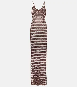 AYA MUSE Semi-sheer Lace Maxi Dress - Brown
