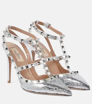 Valentino Garavani Valentino Garavani Rockstud 100 Sequined Pumps Silver
