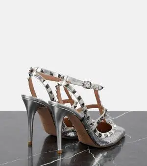 Valentino Garavani Rockstud 100 Sequined Pumps - Silver