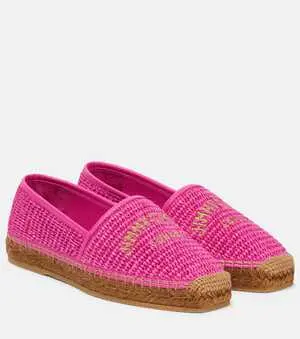 JIMMY CHOO Brie Flat Logo Raffia Espadrilles
