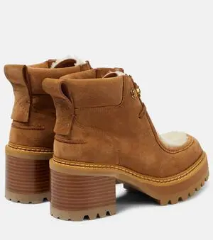 See By Chloé Shearling-trimmed Suede Ankle Boots