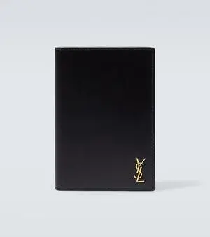 Saint Laurent Tiny Cassandre Leather Passport Holder - Black