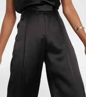 THE SEI High-rise Wide-leg Silk Satin Pants - Black