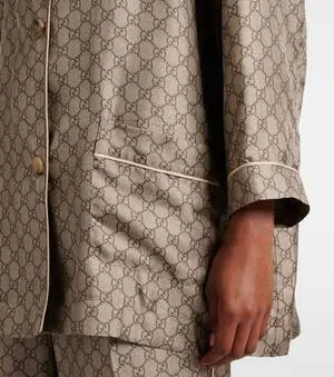 Gucci Gg Supreme Oversized Silk Shirt - Brown