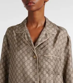 Gucci Gg Supreme Oversized Silk Shirt - Brown