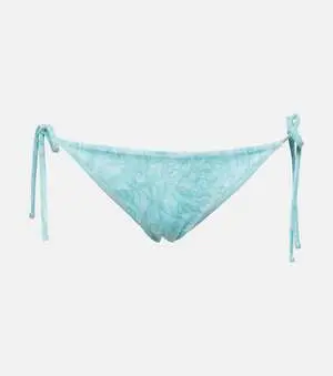 Versace Barocco Low-rise Bikini Bottom - Blue