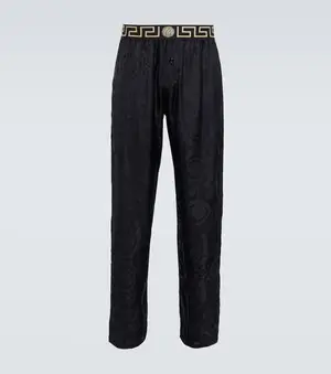 Versace Barocco Silk Twill Pajama Bottoms - Black