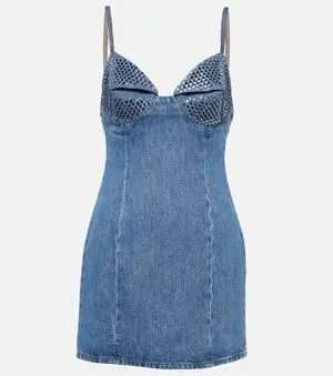 AREA Crystal-embellished Denim Minidress - Blue