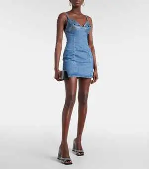 AREA Crystal-embellished Denim Minidress