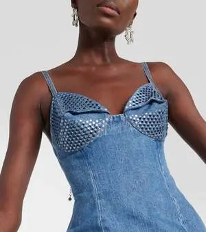 AREA Crystal-embellished Denim Minidress