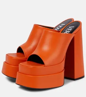 Versace Leather Platform Mules - Orange