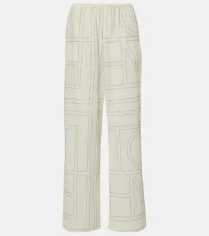 TOTEME Monogram Cotton-blend Wide-leg Pants - White