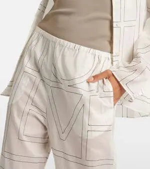 TOTEME Monogram Cotton-blend Wide-leg Pants - White