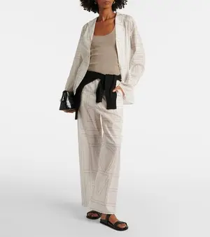 TOTEME Monogram Cotton-blend Wide-leg Pants - White