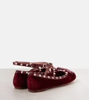 Valentino Garavani Rockstud Velvet Ballet Flats - Burgundy