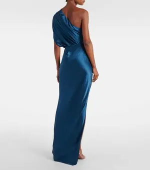 THE SEI Draped One-shoulder Silk Satin Gown