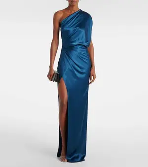 THE SEI Draped One-shoulder Silk Satin Gown
