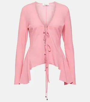 Blumarine Wool-blend Ruffled Tie-front Blouse - Pink
