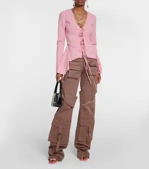 Blumarine Wool-blend Ruffled Tie-front Blouse - Pink