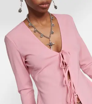 Blumarine Wool-blend Ruffled Tie-front Blouse - Pink