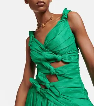 Zimmermann Tiggy Ruched Linen Midi Dress