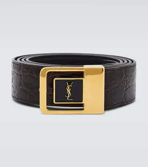 Saint Laurent La 66 Croc-effect Leather Belt - Black