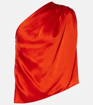 THE SEI Asymmetric One-shoulder Silk Satin Top - Red