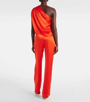 THE SEI Asymmetric One-shoulder Silk Satin Top - Red