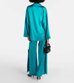 Max Mara Elegante Vasaio Silk Pajama Shirt - Blue