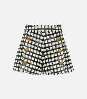 Balmain High-rise Checked Wool-blend Shorts