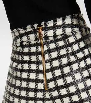 Balmain High-rise Checked Wool-blend Shorts
