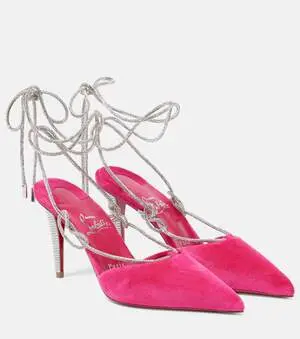 CHRISTIAN LOUBOUTIN Astrid Lace Strass 85 Velvet Pumps - Pink