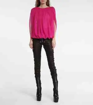 Rick Owens Gathered Silk Chiffon Top - Pink
