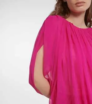 Rick Owens Gathered Silk Chiffon Top - Pink