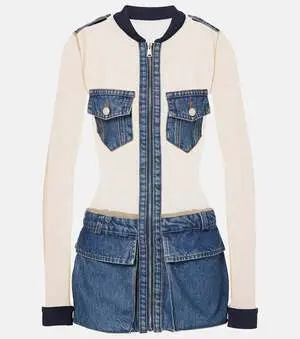 Coperni Illusion Tulle And Denim Minidress - Beige