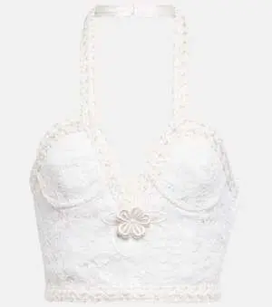 Alessandra Rich Lace Bustier Halter Top - White