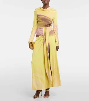 Simkhai Anika Printed Draped Midi Skirt