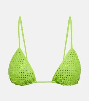 SELF-PORTRAIT Embellished Bikini Top - Green