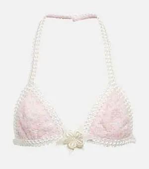 Alessandra Rich Embroidered Cotton-blend Lurex® Bra - Multicoloured