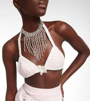 Alessandra Rich Embroidered Cotton-blend Lurex® Bra