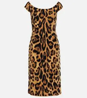Oscar De La Renta Leopard-print Off-shoulder Midi Dress - Multicoloured