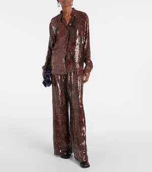 Dries Van Noten Sequined Wide-leg Pants