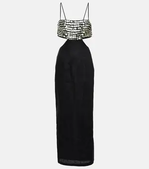 Staud Jada Embellished Linen Maxi Dress